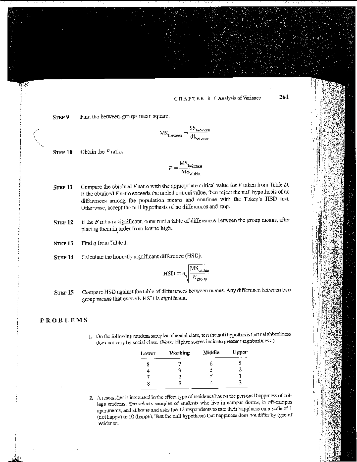 Anova Problems - stats class - CHAPTER 8 Analysis of Variance 261 STEP ...