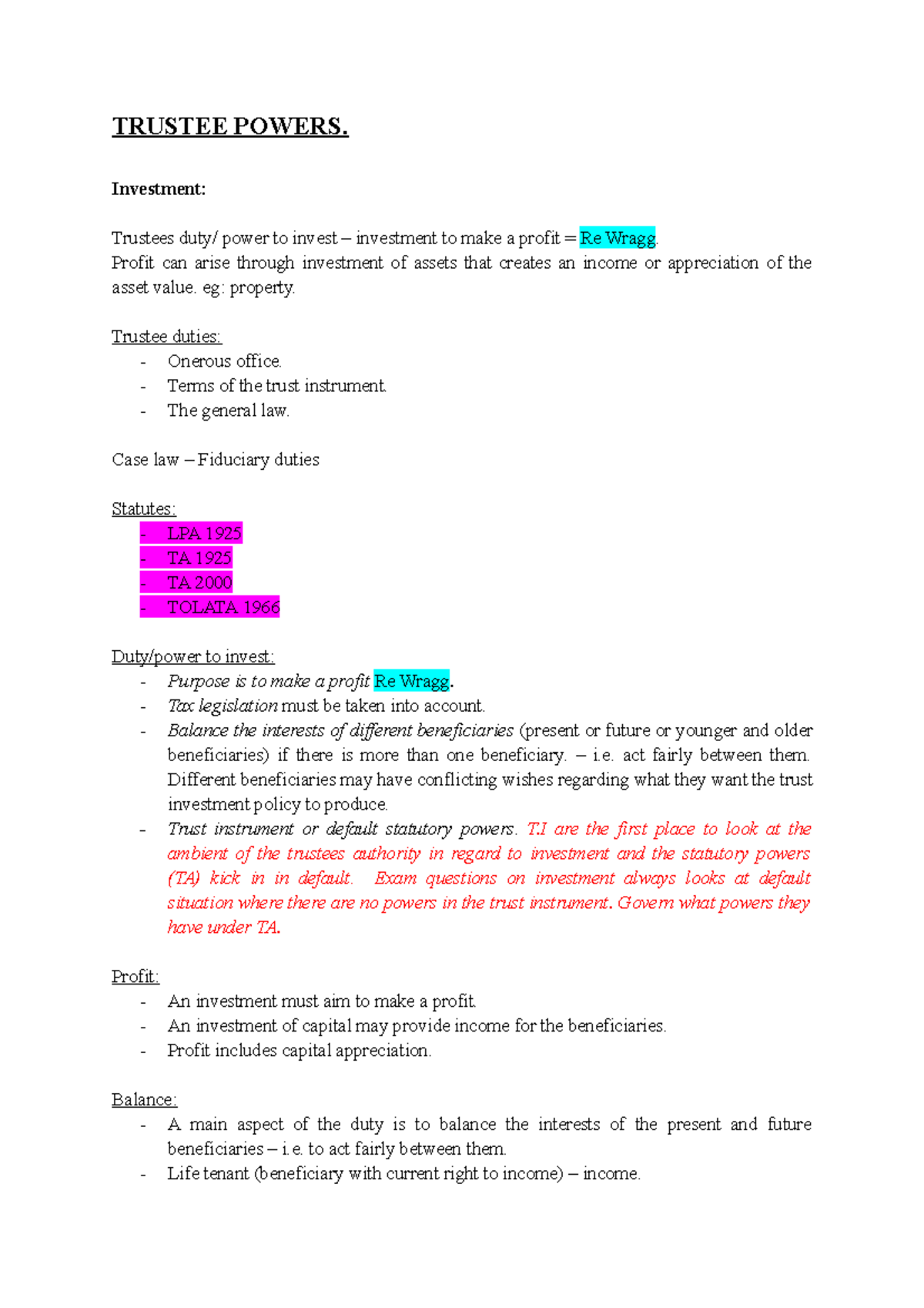 Trustee powers - TRUSTEE POWERS. Investment: Trustees duty/ power to invest – investment to make ...