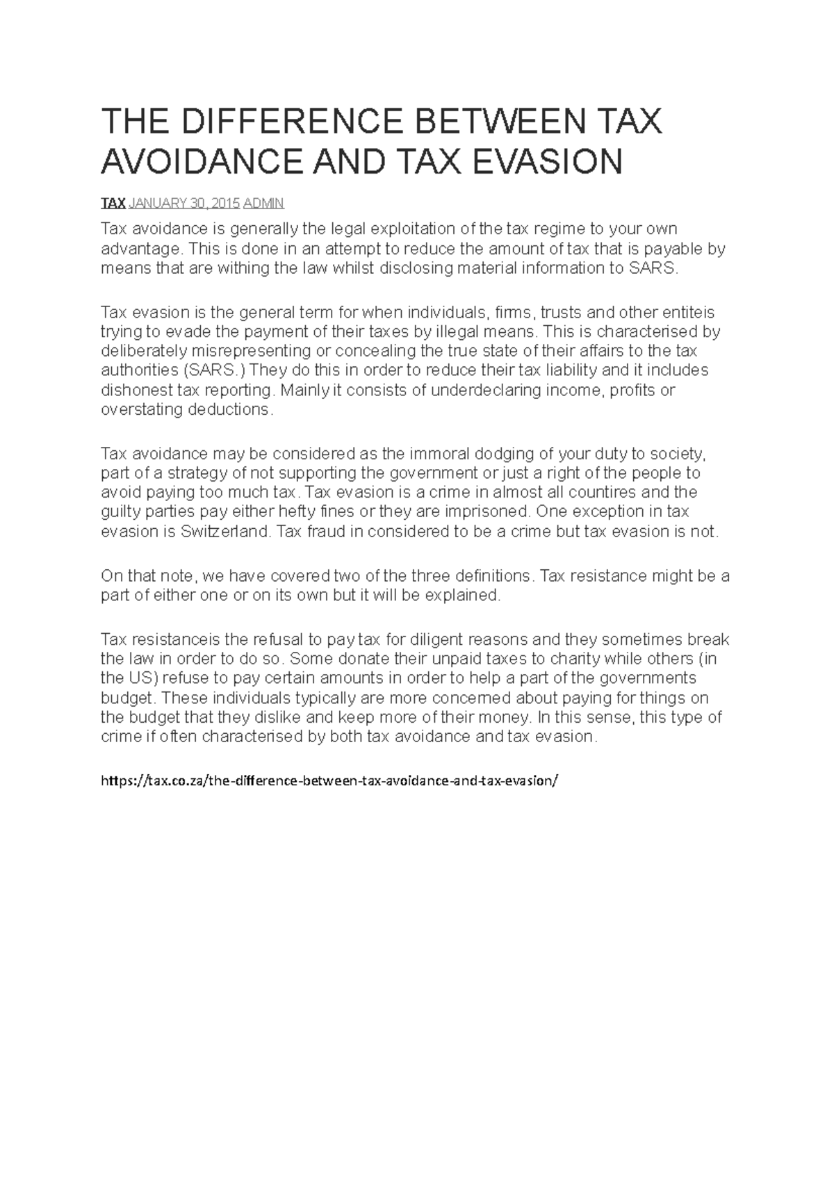 The difference between tax avoidance and tax evasion - THE DIFFERENCE ...