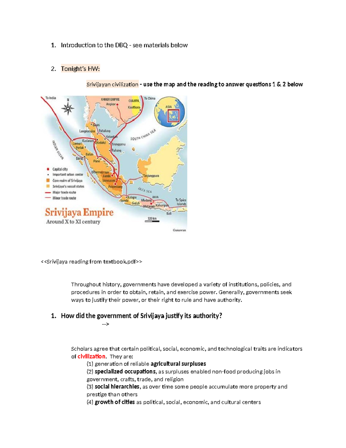 Introduction to the DBQ - 1. Introduction to the DBQ - see materials ...