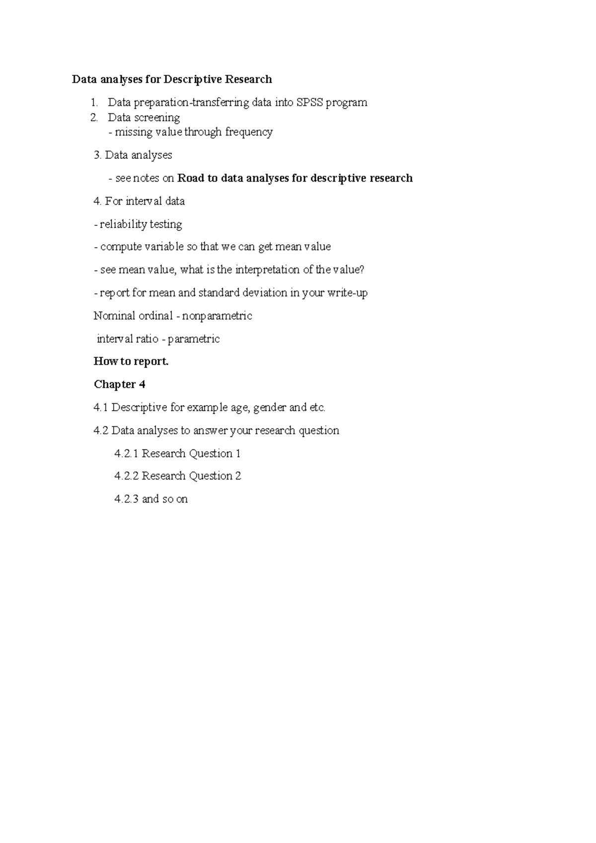 Training DATA Analyses FOR Descriptive Research - Data analyses for ...