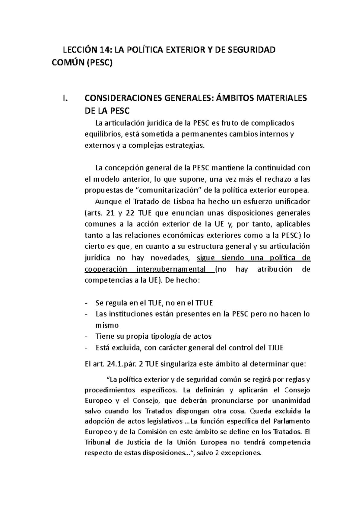 Lección 14 PESC - Apuntes TEMA 14 - LECCIÓN 14: LA POLÍTICA EXTERIOR Y ...