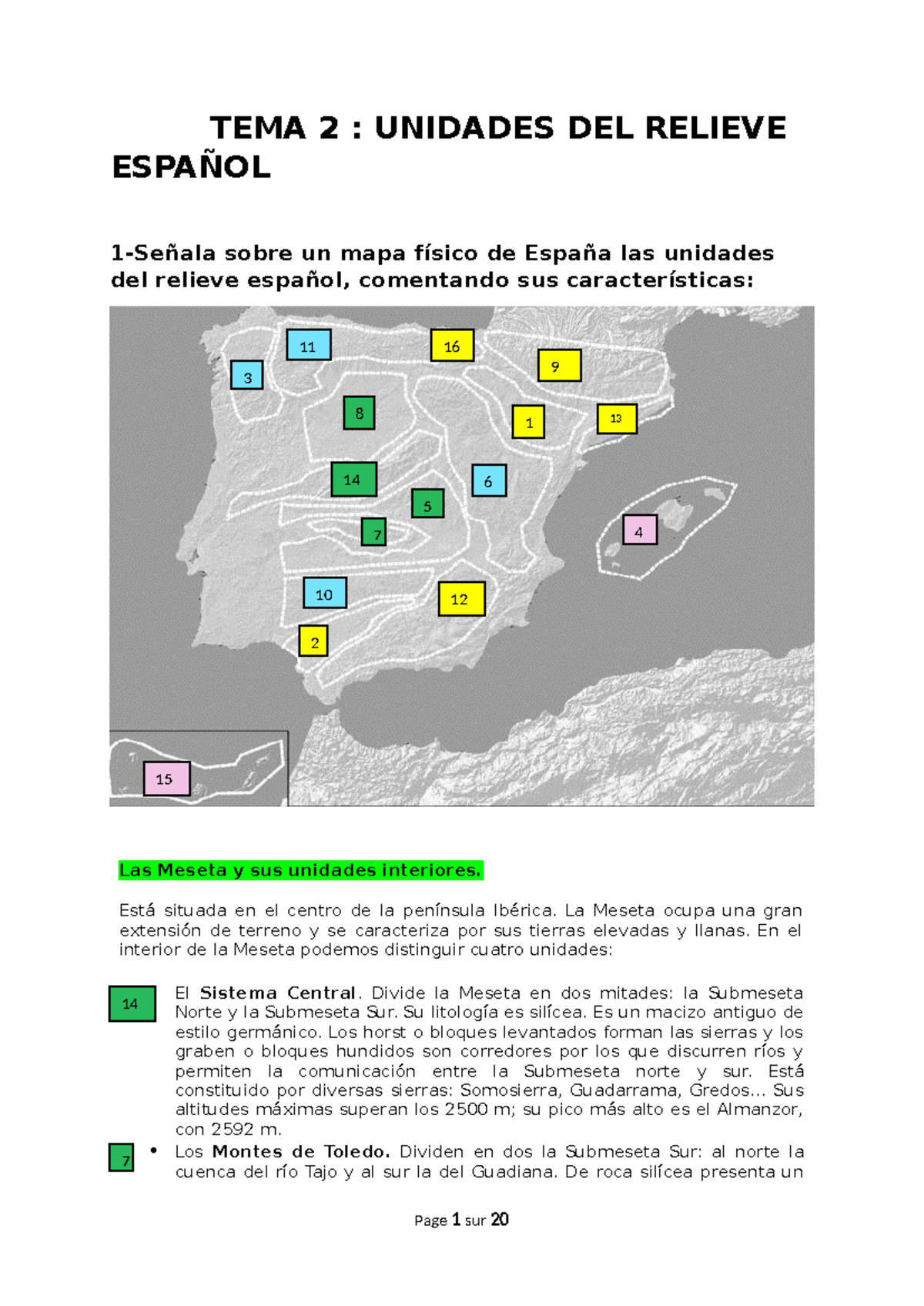 TEMA 2 RELIEVE DE LA PENINSULA - TEMA 2 : UNIDADES DEL RELIEVE ESPAÑOL ...