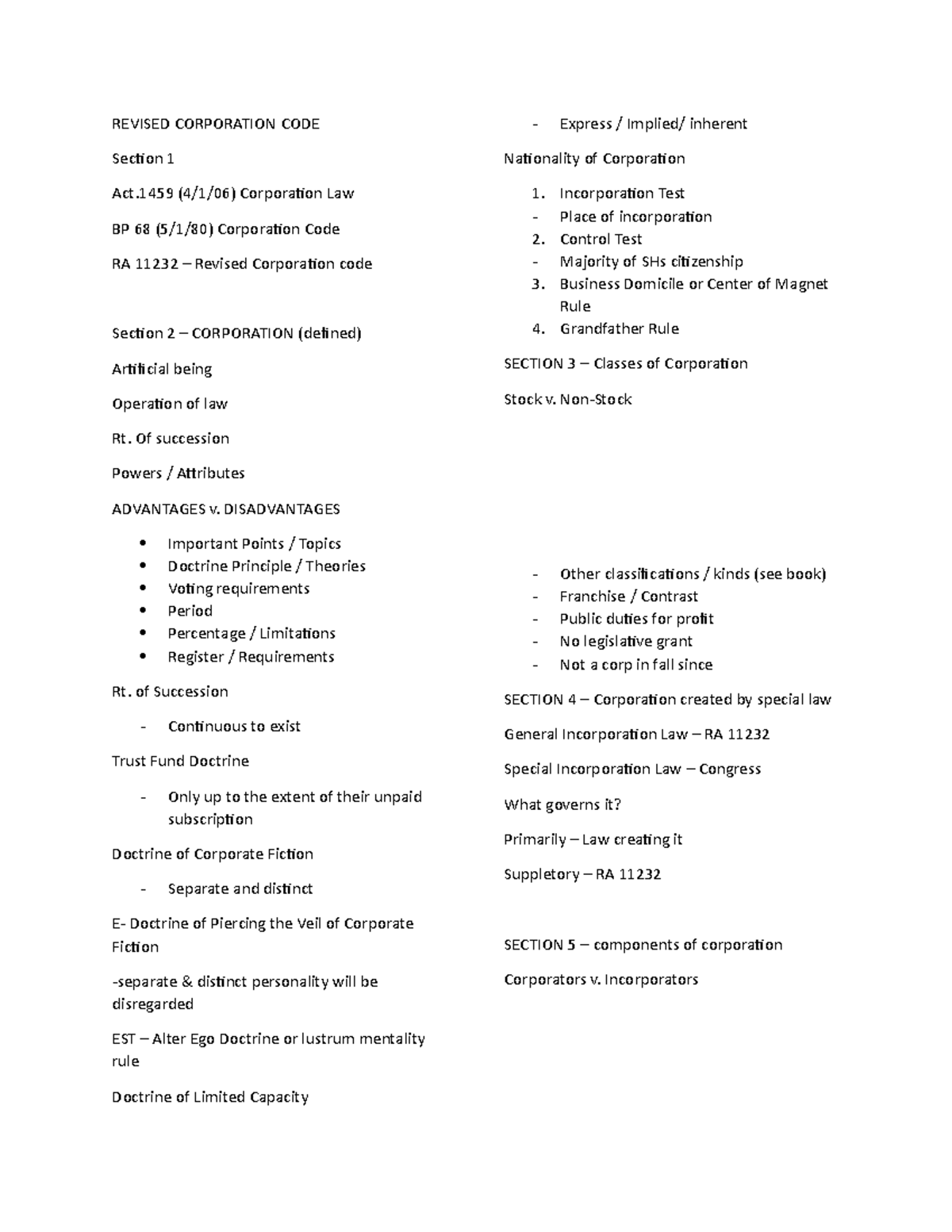 Revised Corporation Code - REVISED CORPORATION CODE Section 1 Act (4/1 ...
