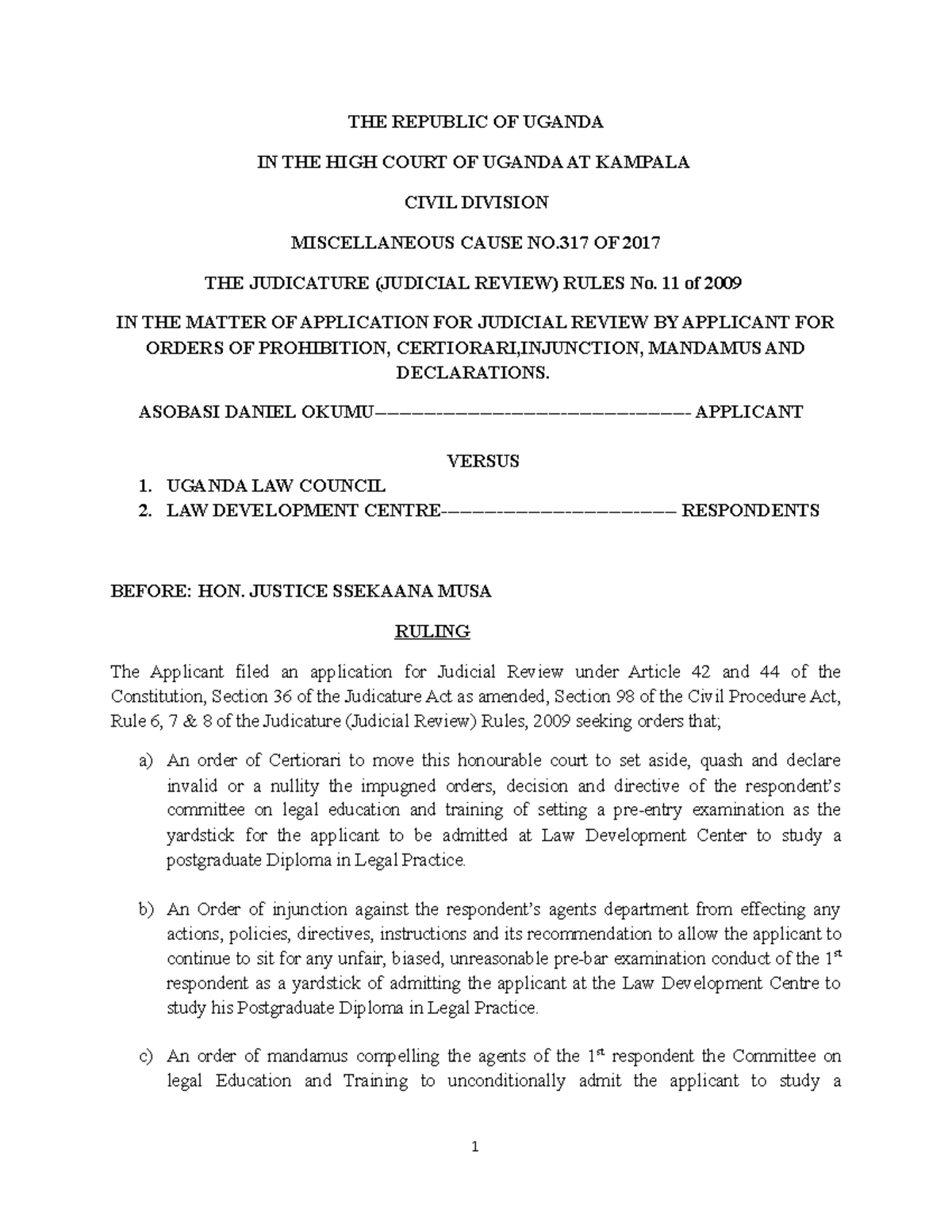 Asobasi V Uganda - Case law - THE REPUBLIC OF UGANDA IN THE HIGH COURT ...