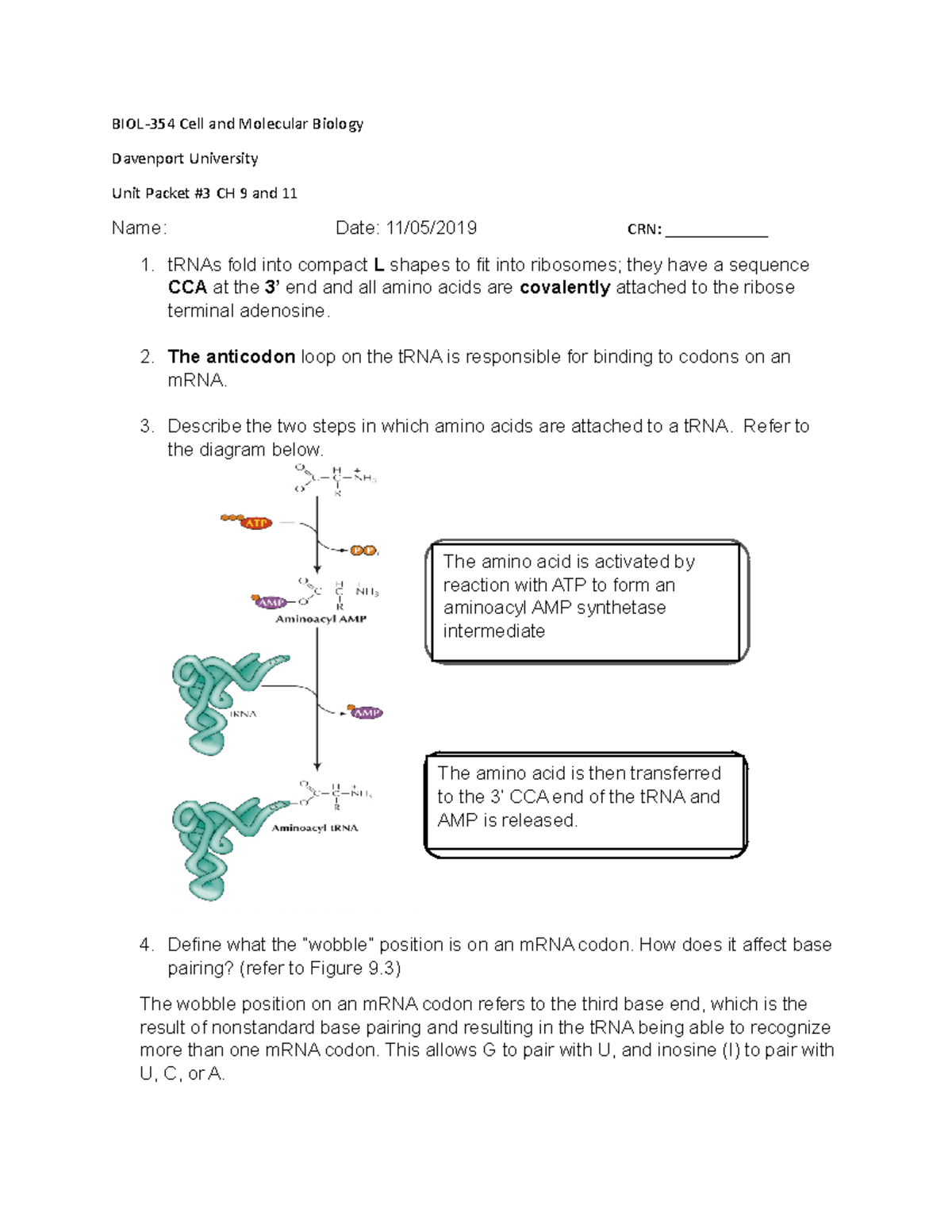 Unit Packet 3 Chapters 9 & 11 - BIOL-354 Cell and Molecular Biology ...