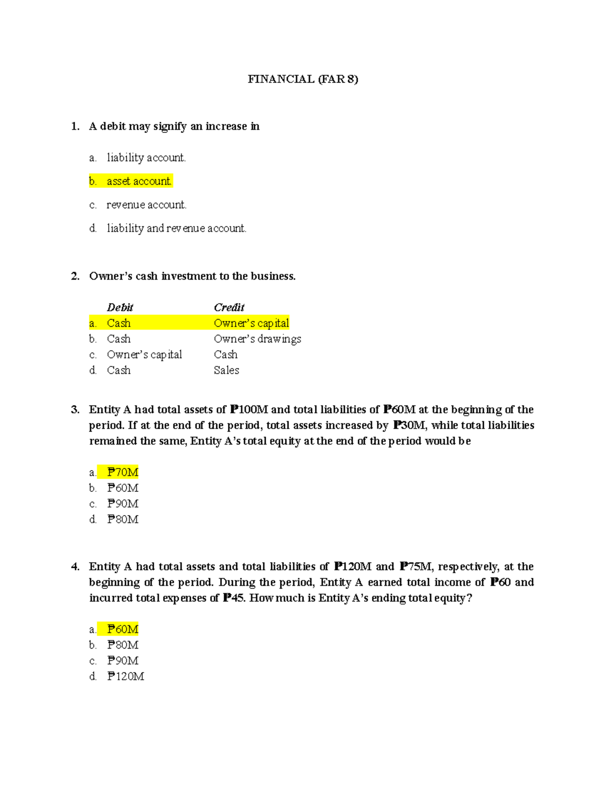 Financial FAR 8 - IT COMPOSE OF MULTIPLE CHOICE QUESTION WITH ANSWERS ...