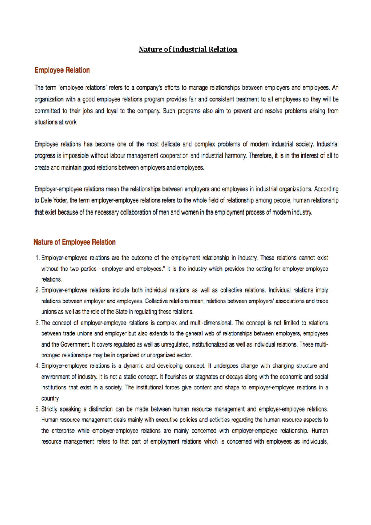 Nature of Industrial Relation - Management - Studocu