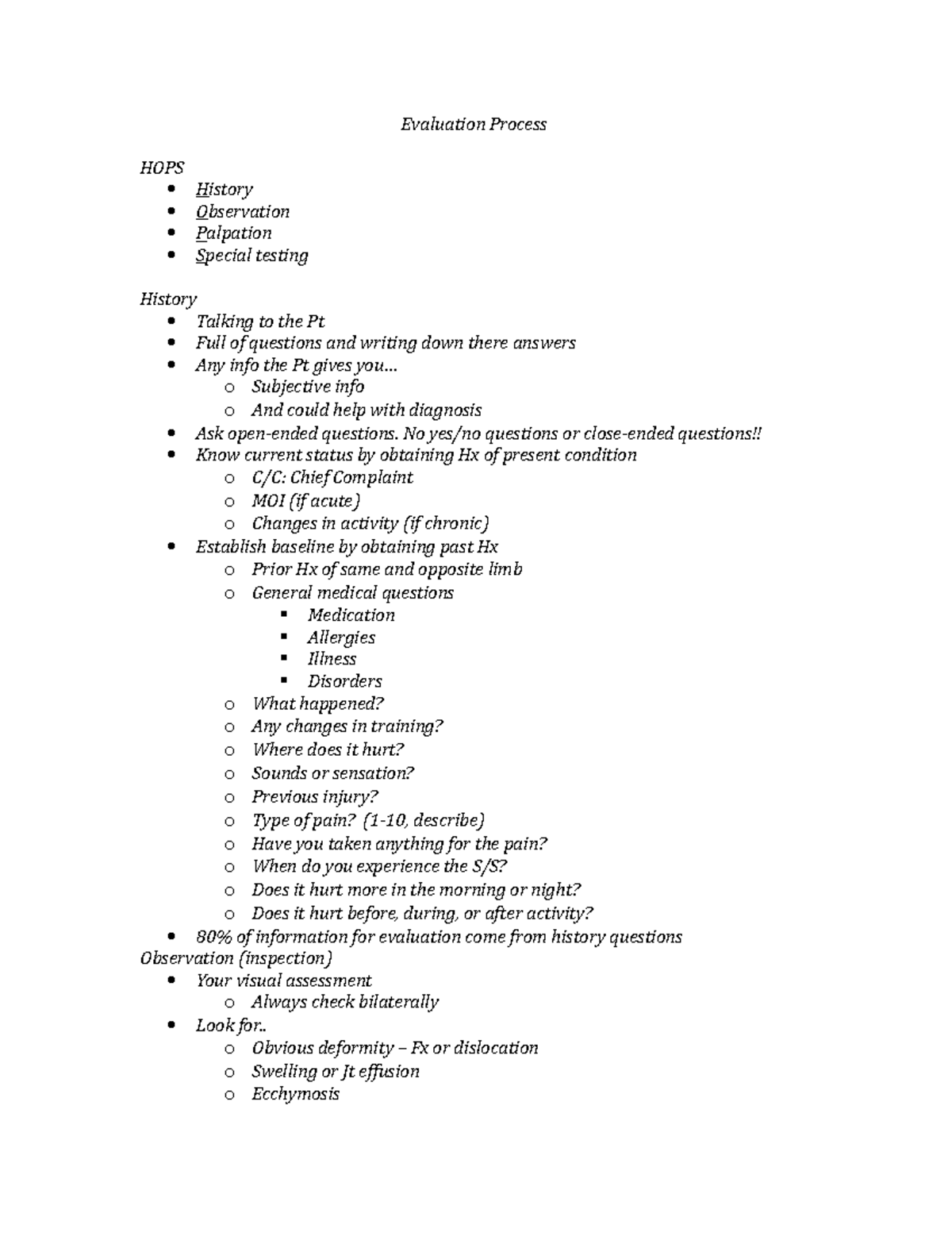 Evaluation Process Notes Lower - Evaluation Process HOPS H istory O ...