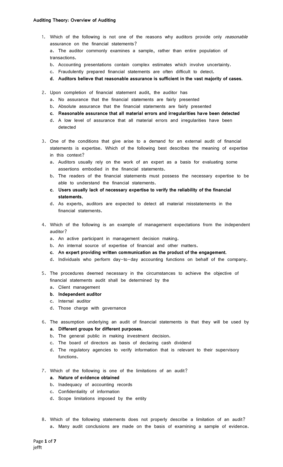 Overviewofauditing Notes And Lecture Page 1 Of 7 1 Which Of The Following Is Not One Of The