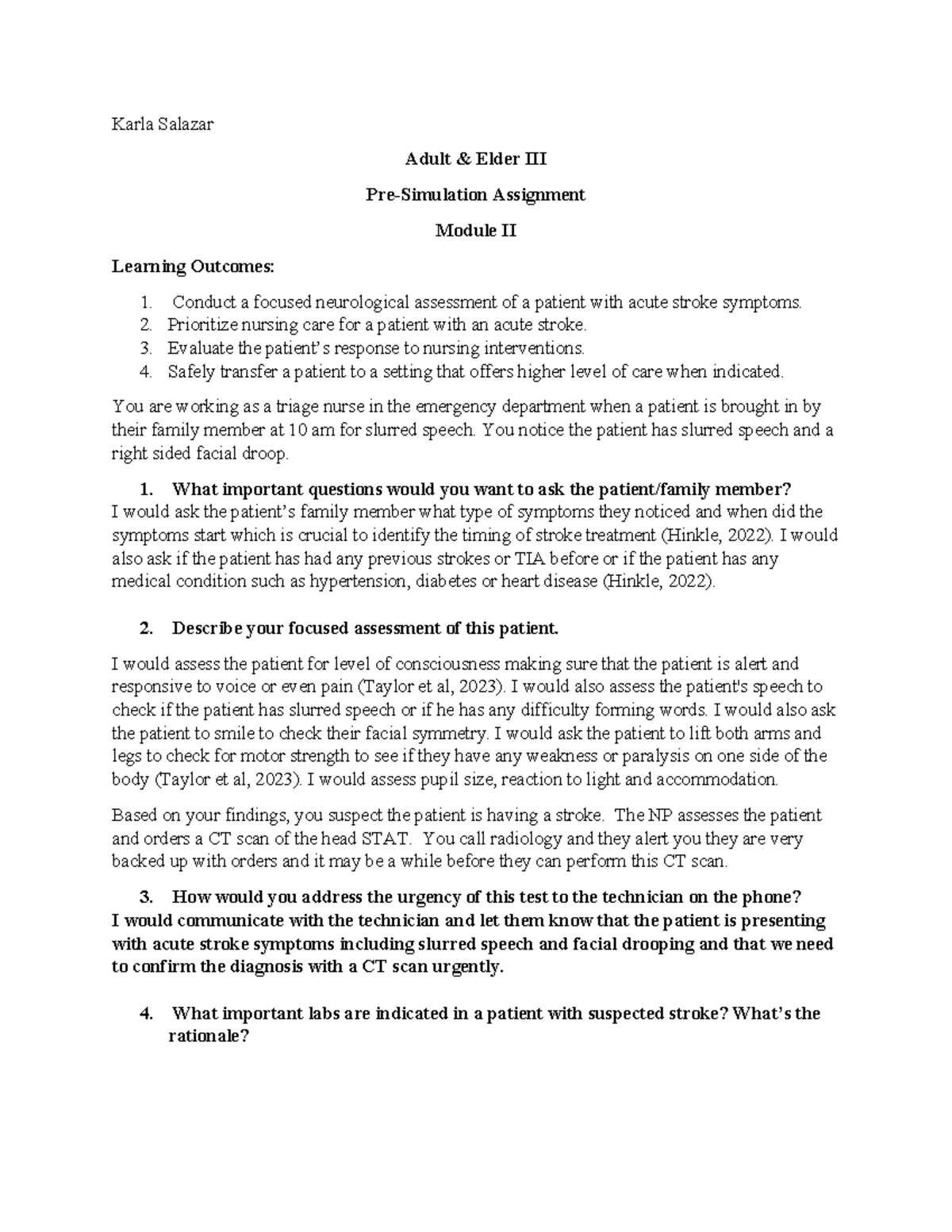 AE III PRE-SIM 2 - sim - Karla Salazar Adult & Elder III Pre-Simulation ...