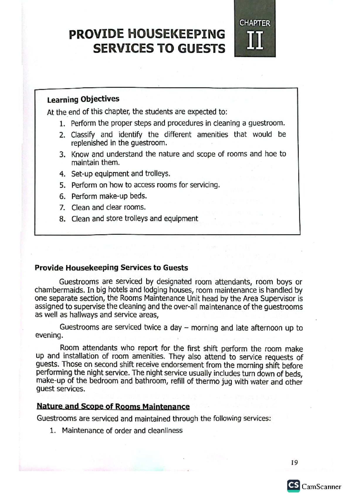 Lodging WEEK 6 8 - CHAPTER PROVIDE HOUSEKEEPING II SERVICES TO GUESTS Learning Objectives At the ...