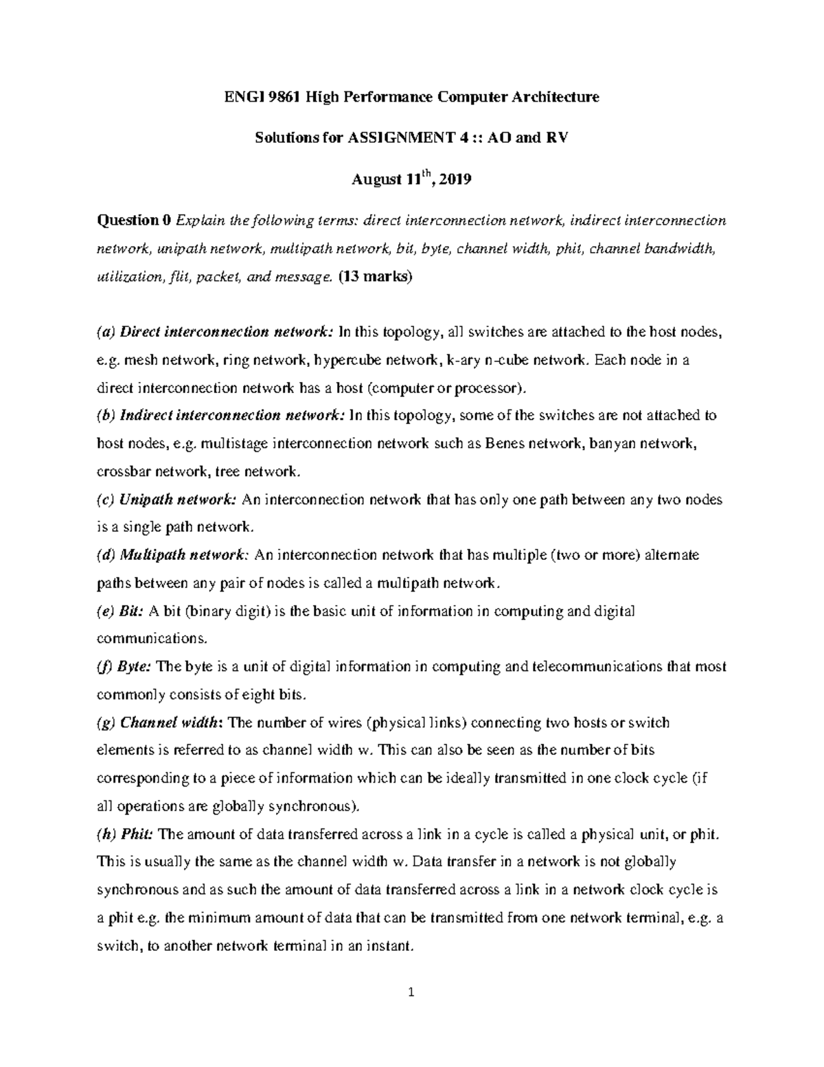 Solutions Assignment #41 - ENGI 9861 High Performance Computer Architecture Solutions for ...