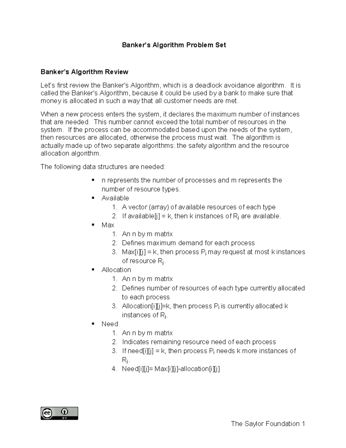 Bankers Algorithm Exercise Final - Banker’s Algorithm Problem Set ...