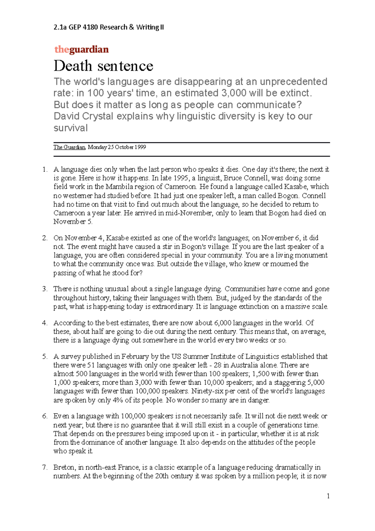 2.1a DOC. TEXT Crystal, David, Death Sentence - Death sentence The ...