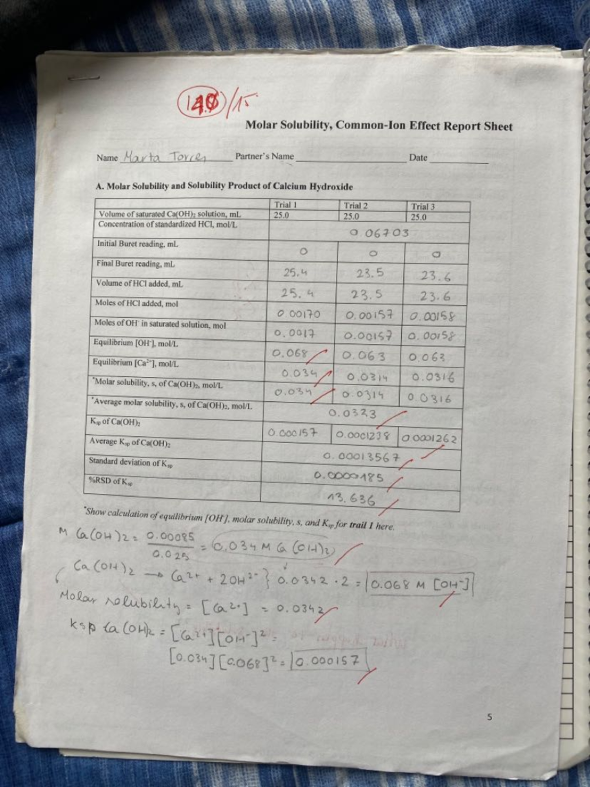 Organic chem labs- assignment - 140 Molar Solubility, Effect Report ...