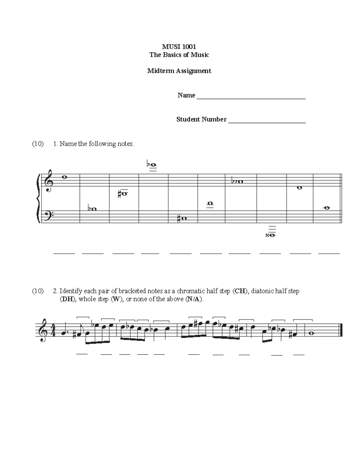 Midterm Assignment - MUSI 1001 The Basics of Music Midterm Assignment ...