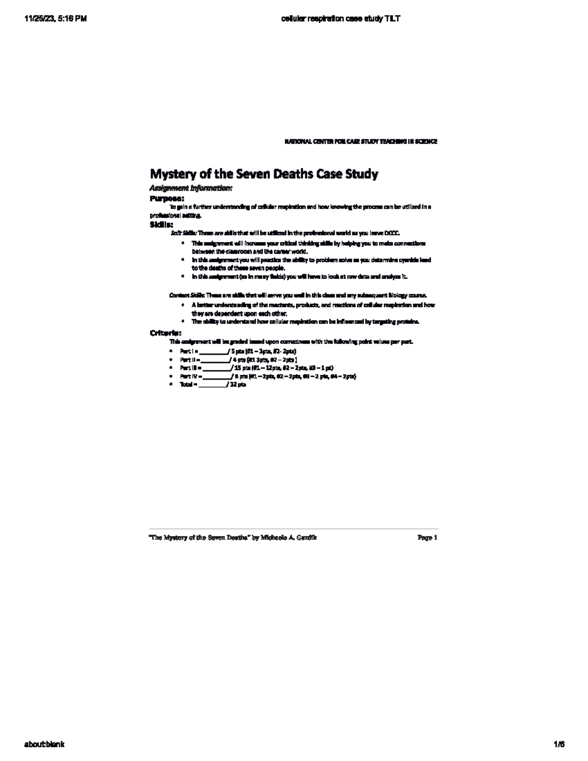 Cellular respiration case study TILT - ENGL1302 - Studocu