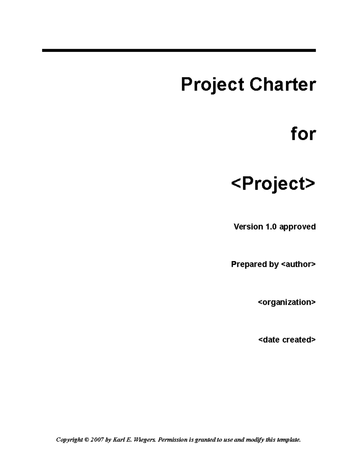 Project Charter Template Project Charter For Version 1 Approved