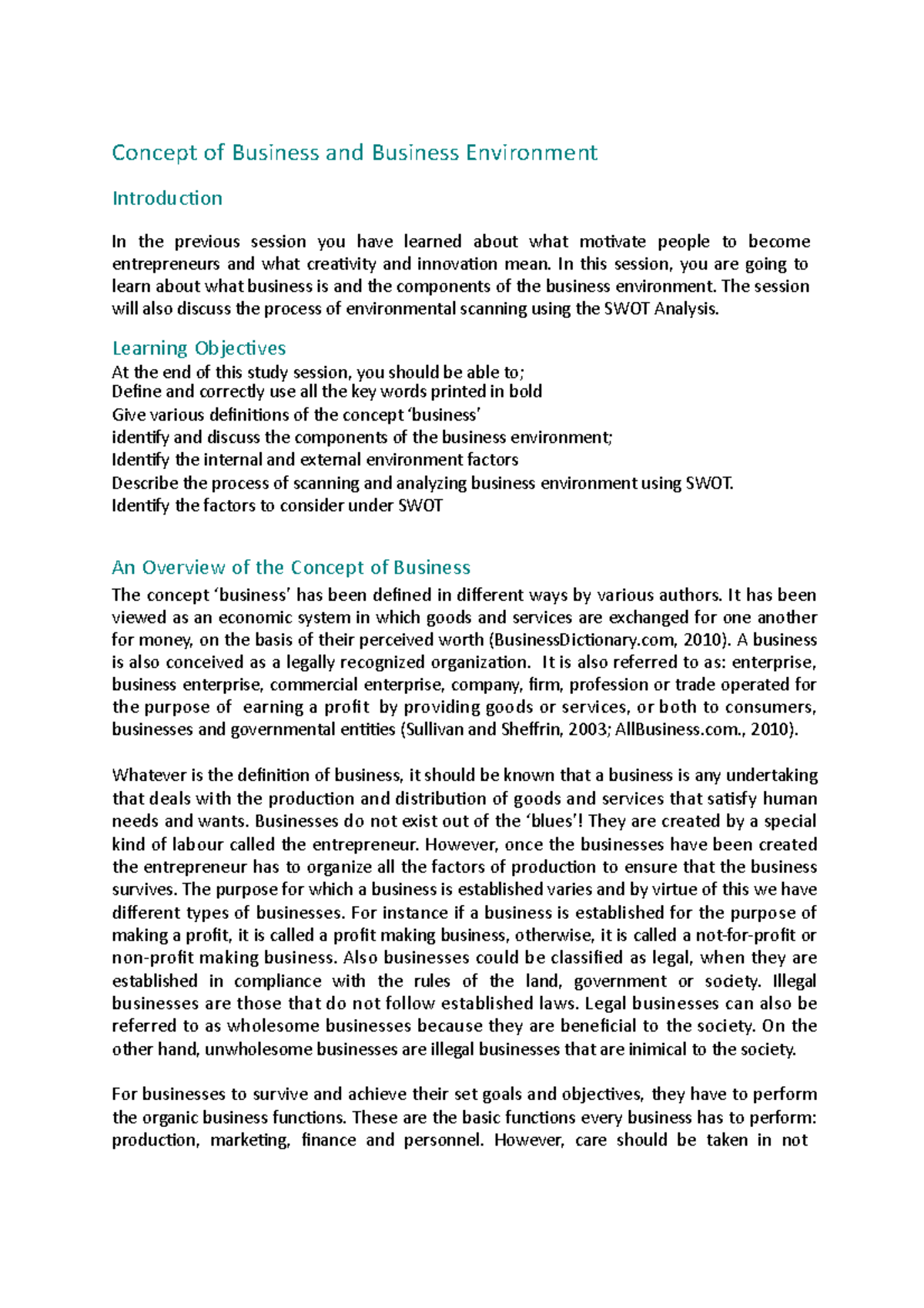 Concept of Business and Business Environment - Concept of Business and ...