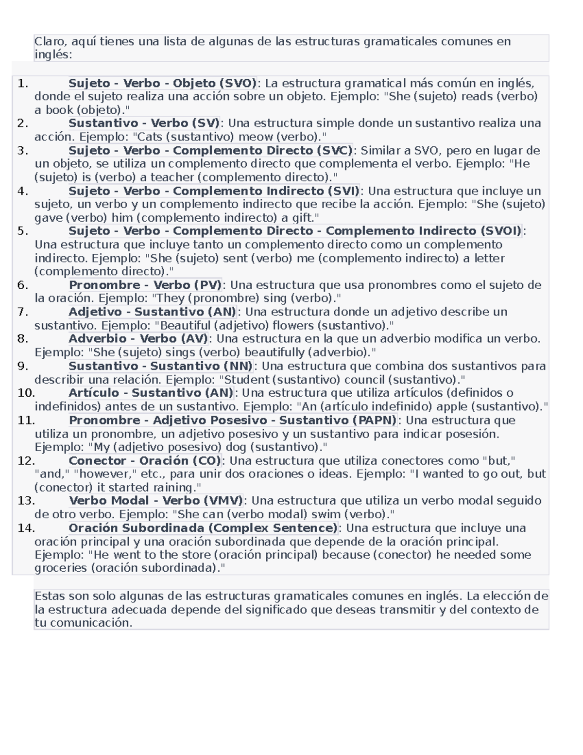 Estructura Gramatical En Ingles Ejemplos 2020 Idea E