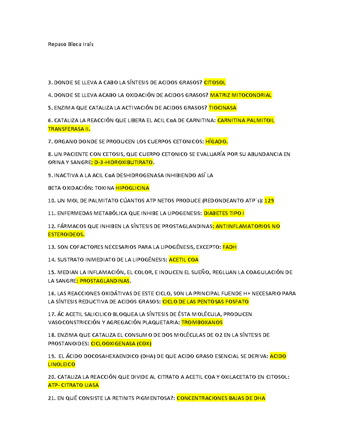 Repaso Bioca Irais - Resumen - Repaso Bioca Irais 3. DONDE SE LLEVA A ...