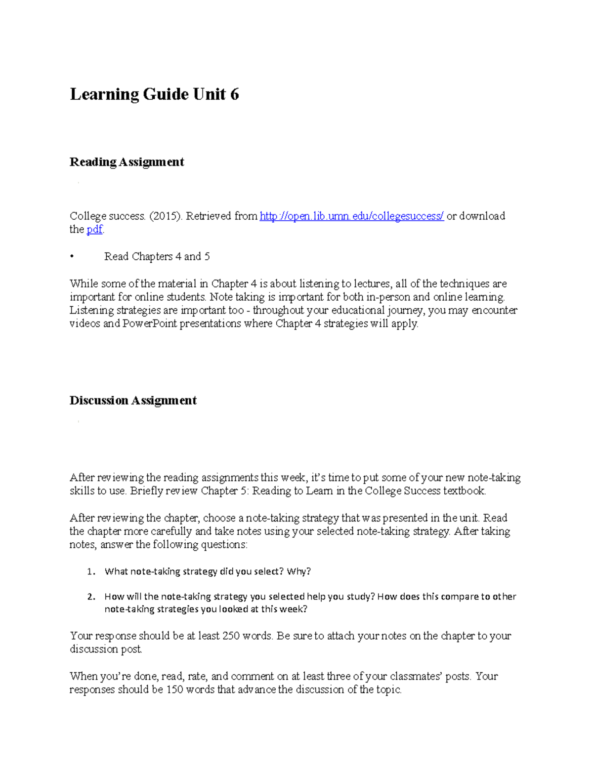 STUDY GUIDE WEEK 6 UNIV1001 - Learning Guide Unit 6 Reading Assignment ...