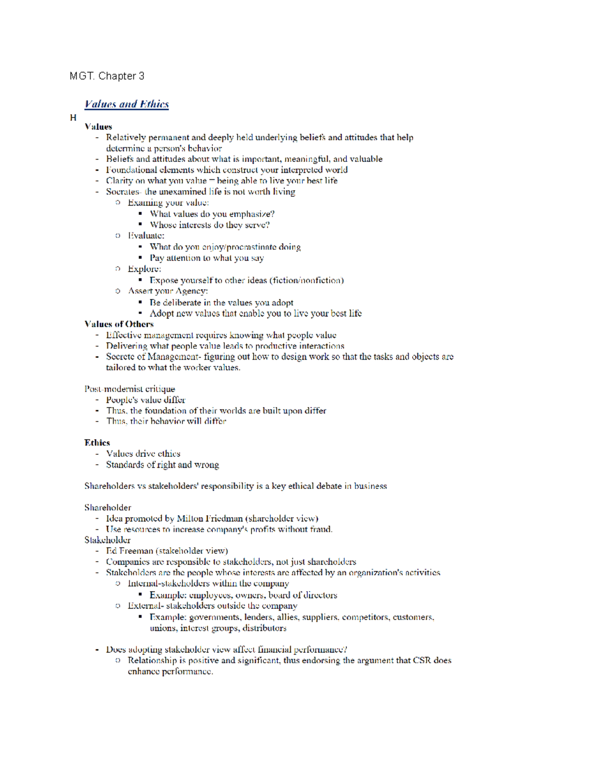 Untitled document - notes - MGT 3120 - MGT. Chapter - Studocu