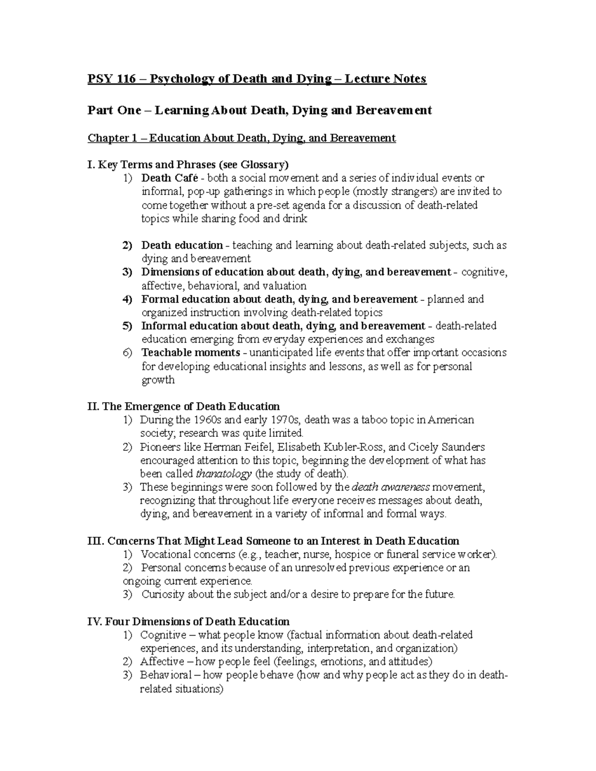 Psychology of Death and Dying Lecture Notes - Studocu