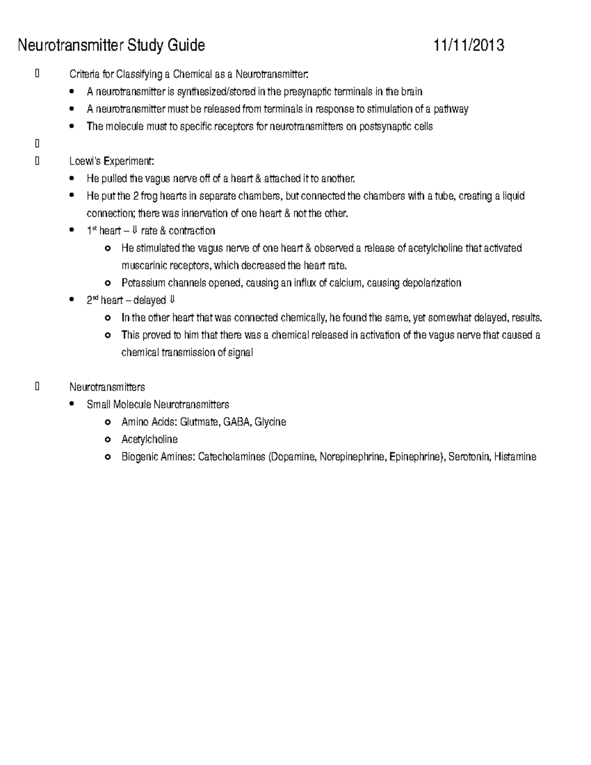Test 3 Study Guide - Neurotransmitter Study Guide 11/11/ Criteria for ...