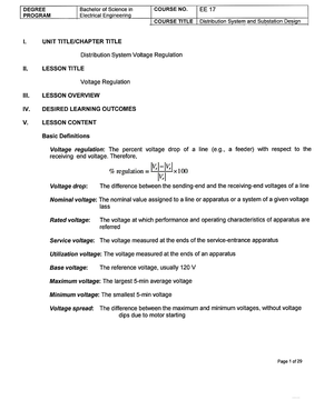 Distribution System AND Substation Design- Distribution Lines (lecture) - NVSU - Studocu