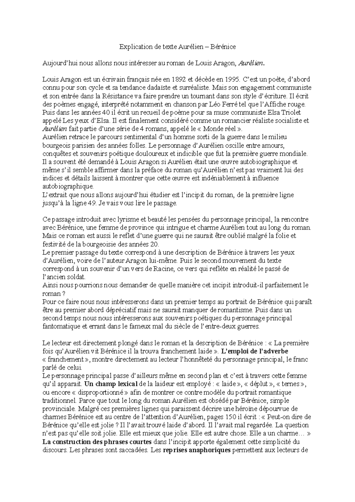 Explication de texte Aurélien Yvonne - Explication de texte Aurélien ...