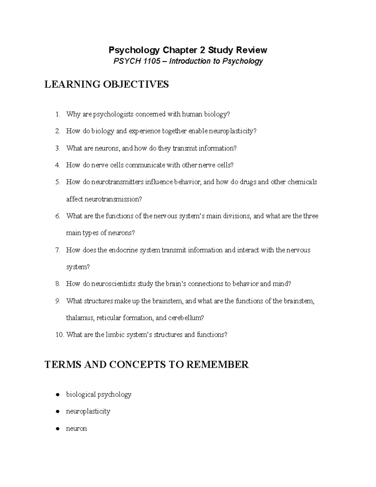 Psych 1105 - Psychology Chapter 2 Study Review - Psychology Chapter 2 ...