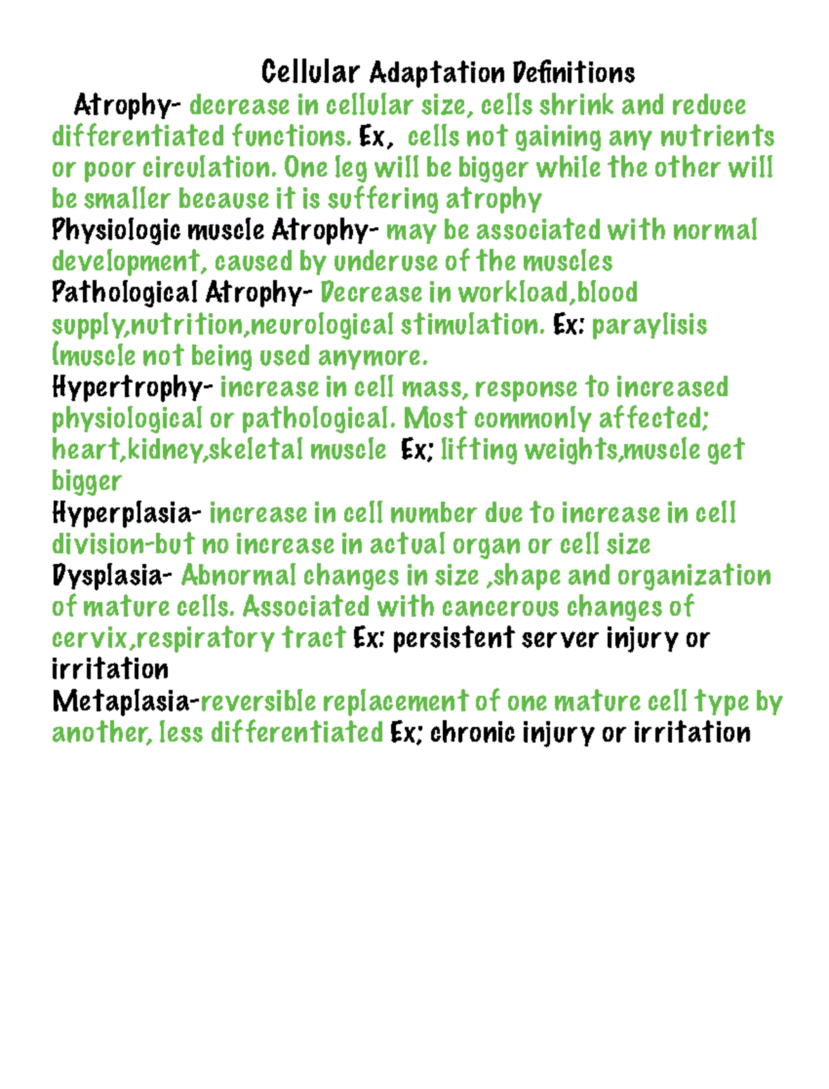 Pathophysiology-324 - Cellular Adaptation Definitions Atrophy- decrease ...