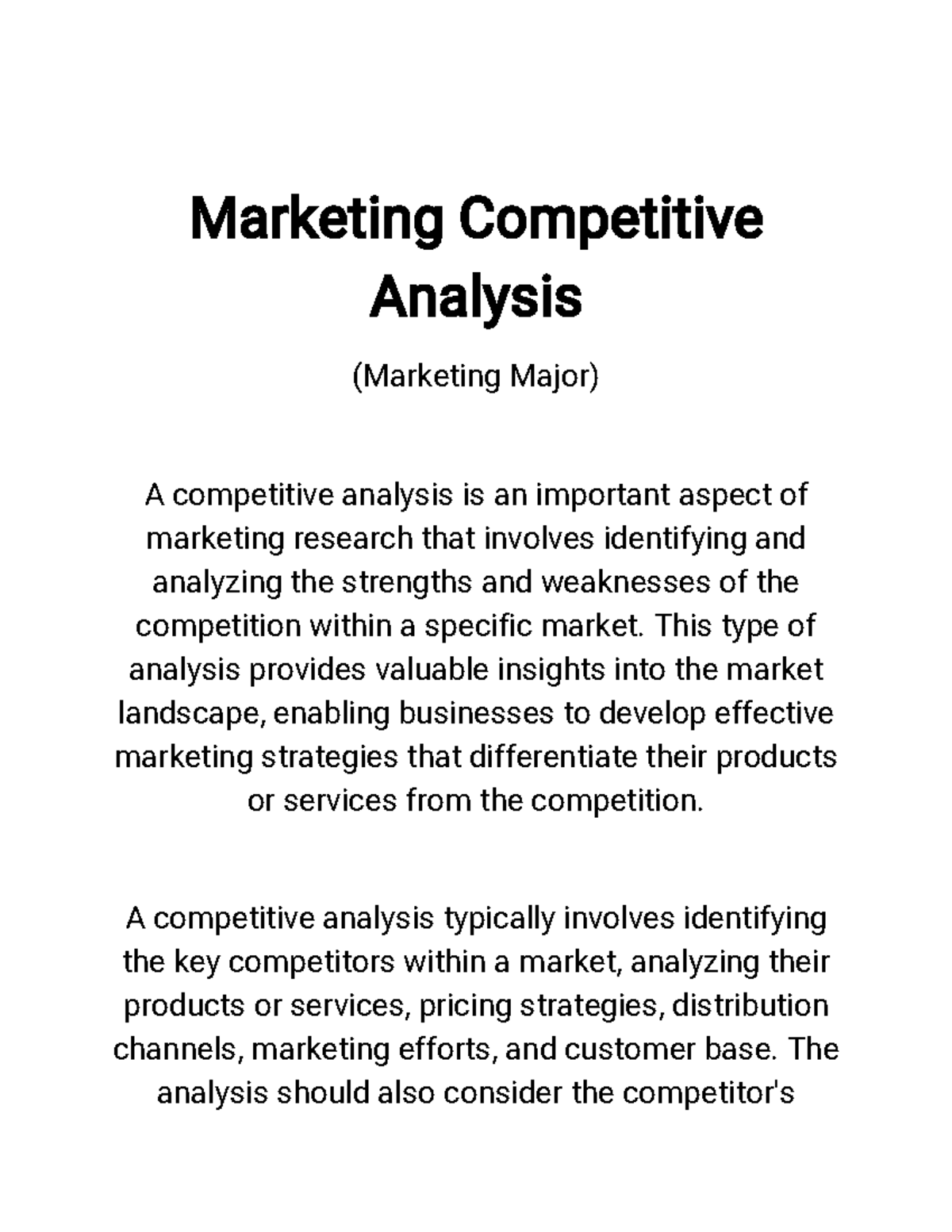 Marketing Competitive Analysis Lecture Note 1 - Marketing Competitive ...