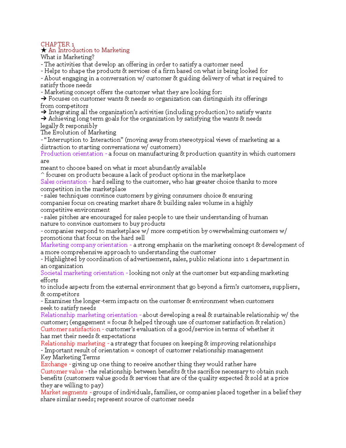 MKT100 Notes - Summary Principles of Marketing - CHAPTER 1 ★ An ...