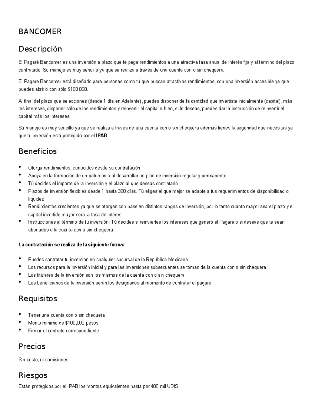 3 Inversiones Bancarias - BANCOMER Descripción El Pagaré Bancomer es ...