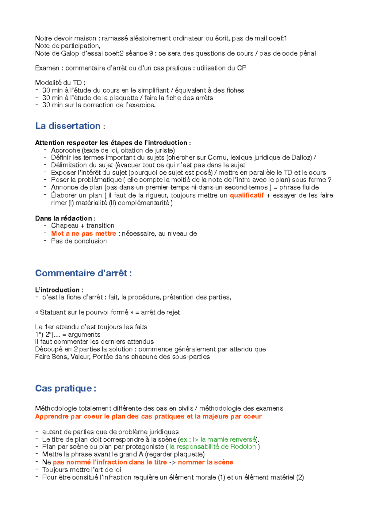 Séance 1 méthodologie Pénal - Notre devoir maison : ramassé aléatoirement ordinateur ou écrit ...