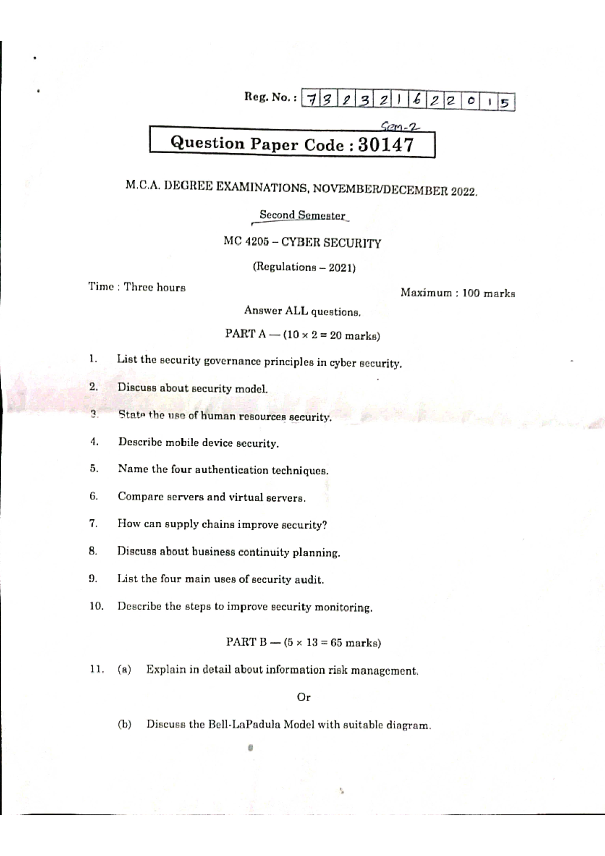 Cyber Security Dec-22 - Easy notes - Reg. No.: 732321622015 Question ...