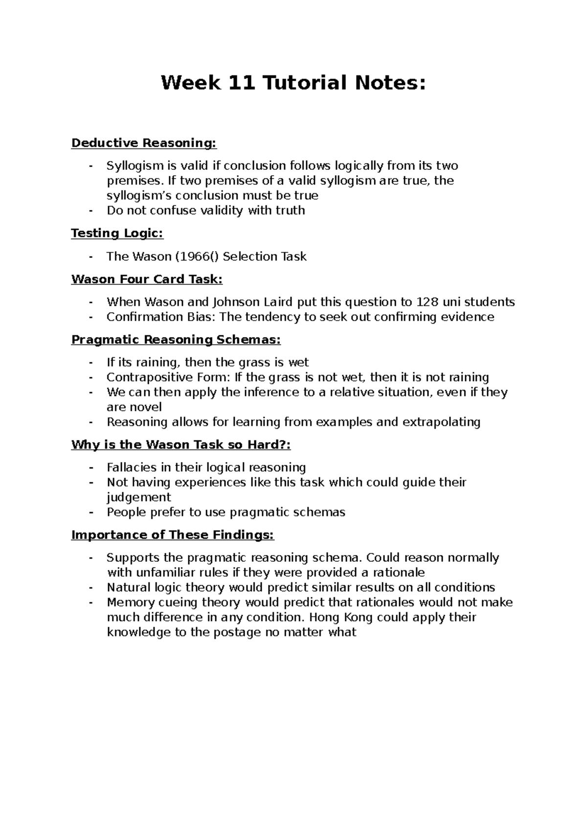 Week 11 Tutorial Notes - Week 11 Tutorial Notes: Deductive Reasoning ...