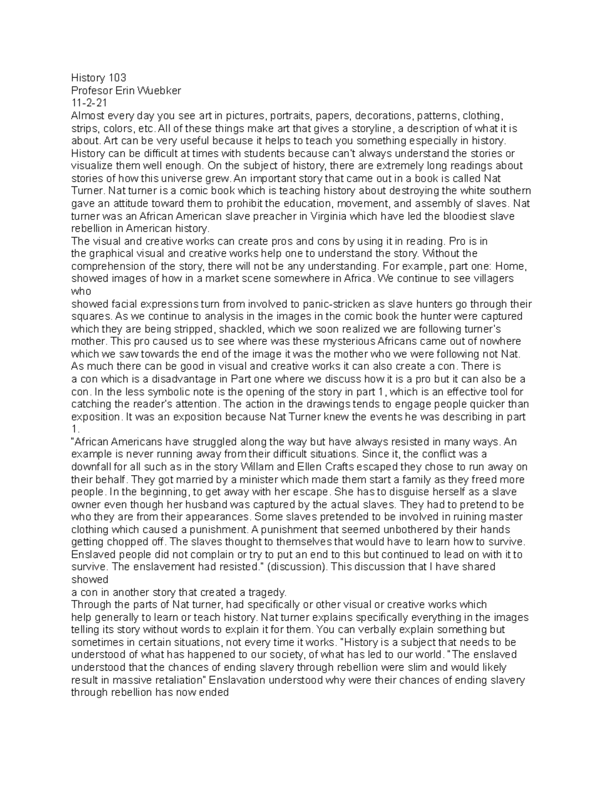 Essay 3 - ALL THE ASSIGNMENTS FOR Professor Erin Wuebker - History 103 ...