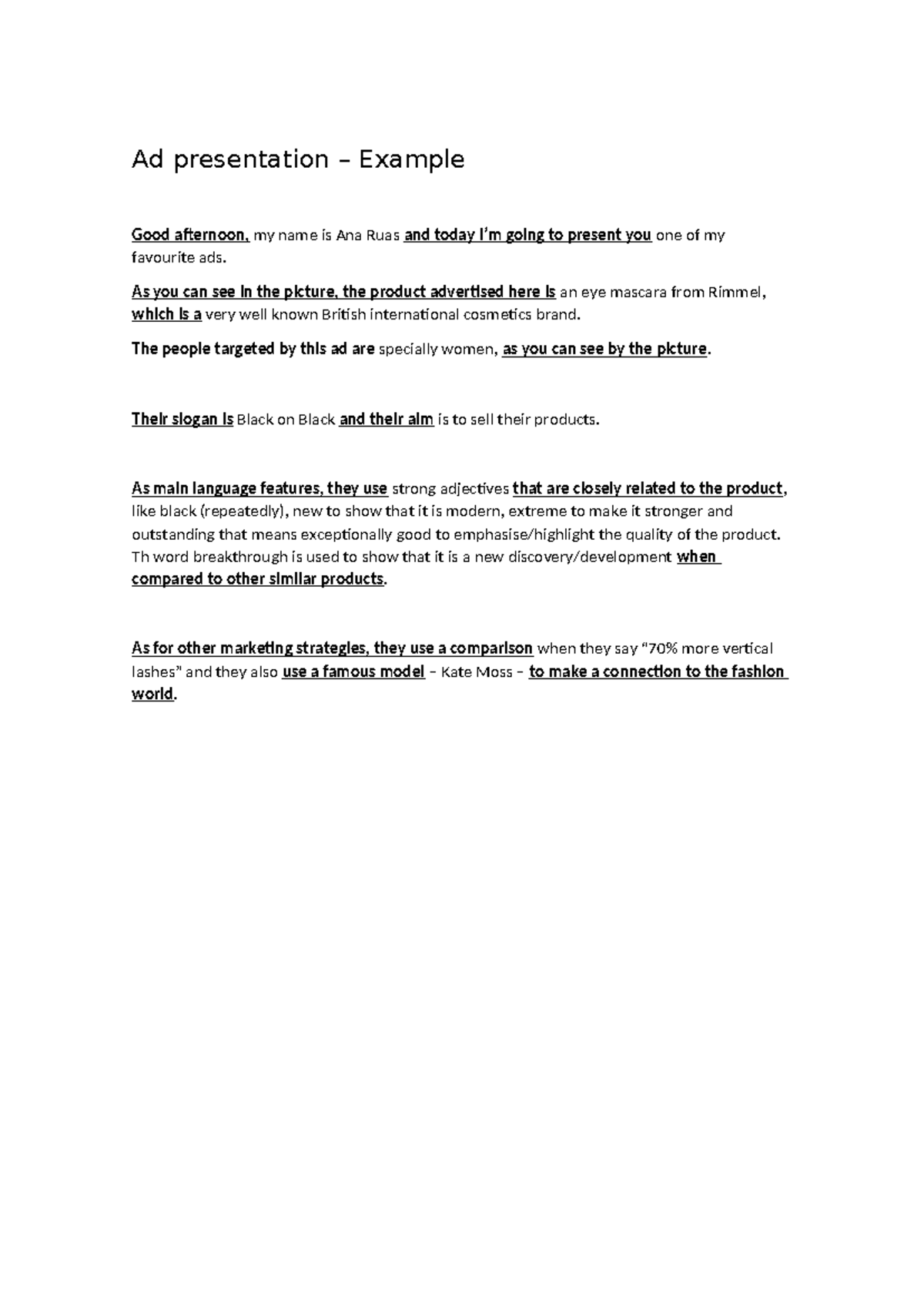 Speaking activity. example - Ad presentation – Example Good afternoon ...