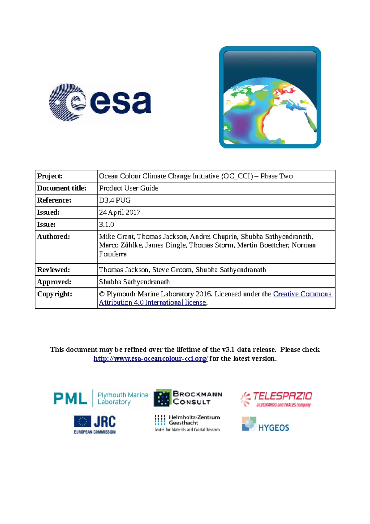 OC CCI PUG v3 - ............................. - Project: Ocean Colour ...