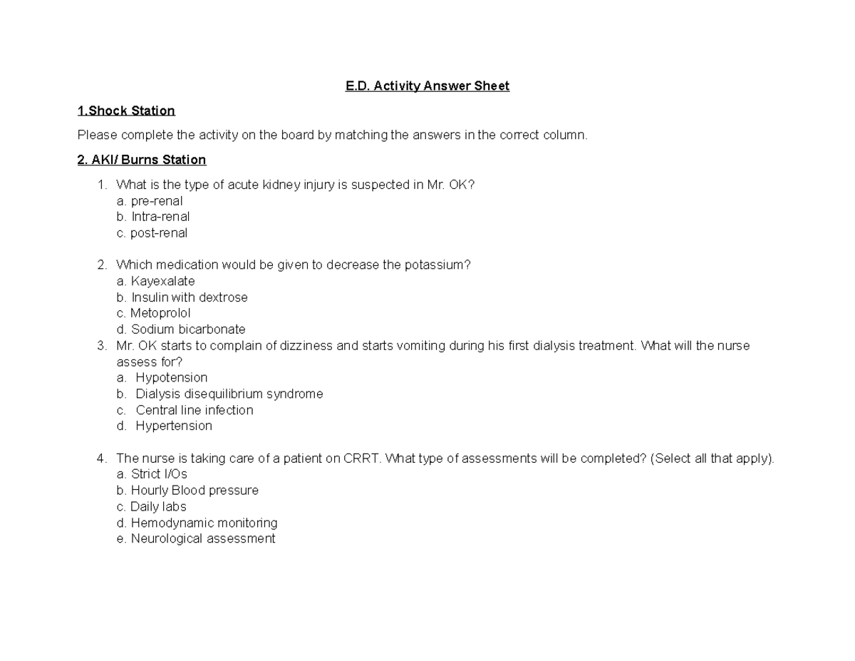 ED Student Answer sheet-June 23 - E. Activity Answer Sheet 1 Station ...