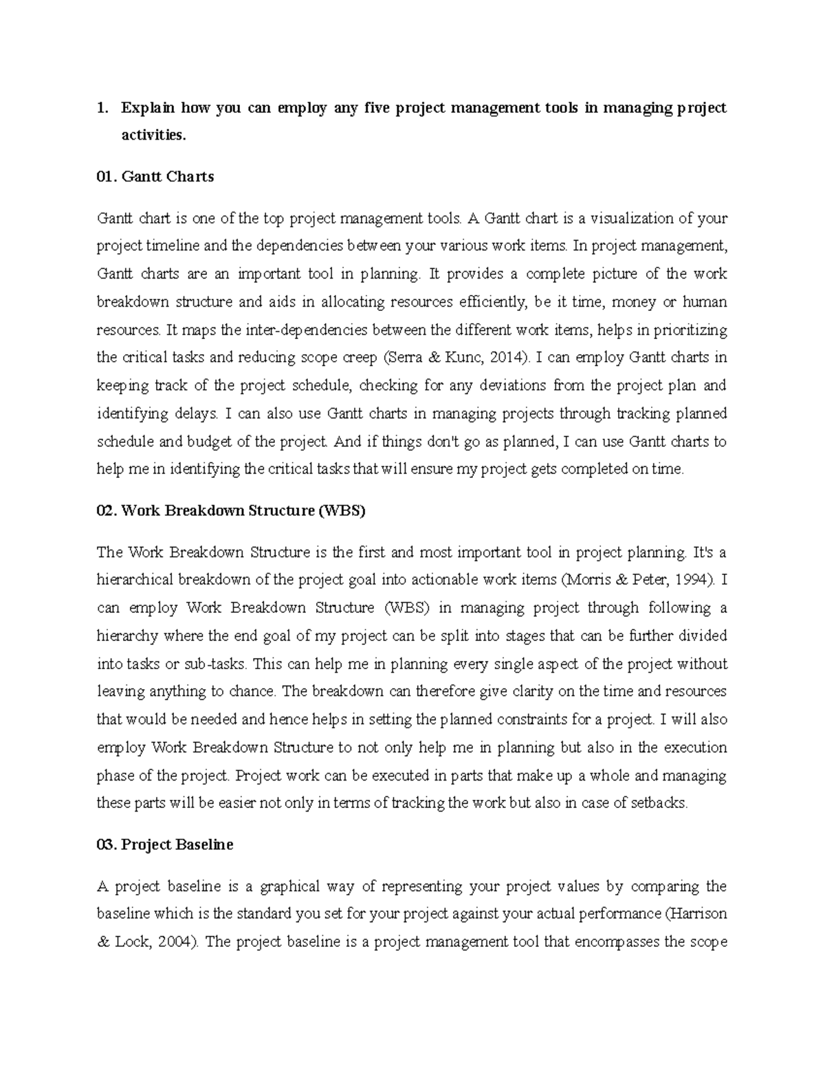 Project Plannng Management - Explain how you can employ any five ...