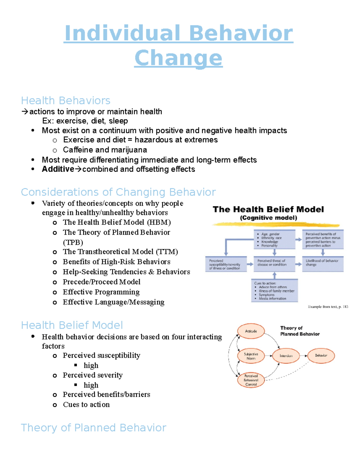 Individual and Community Behavior Change Lecture Notes - Individual ...