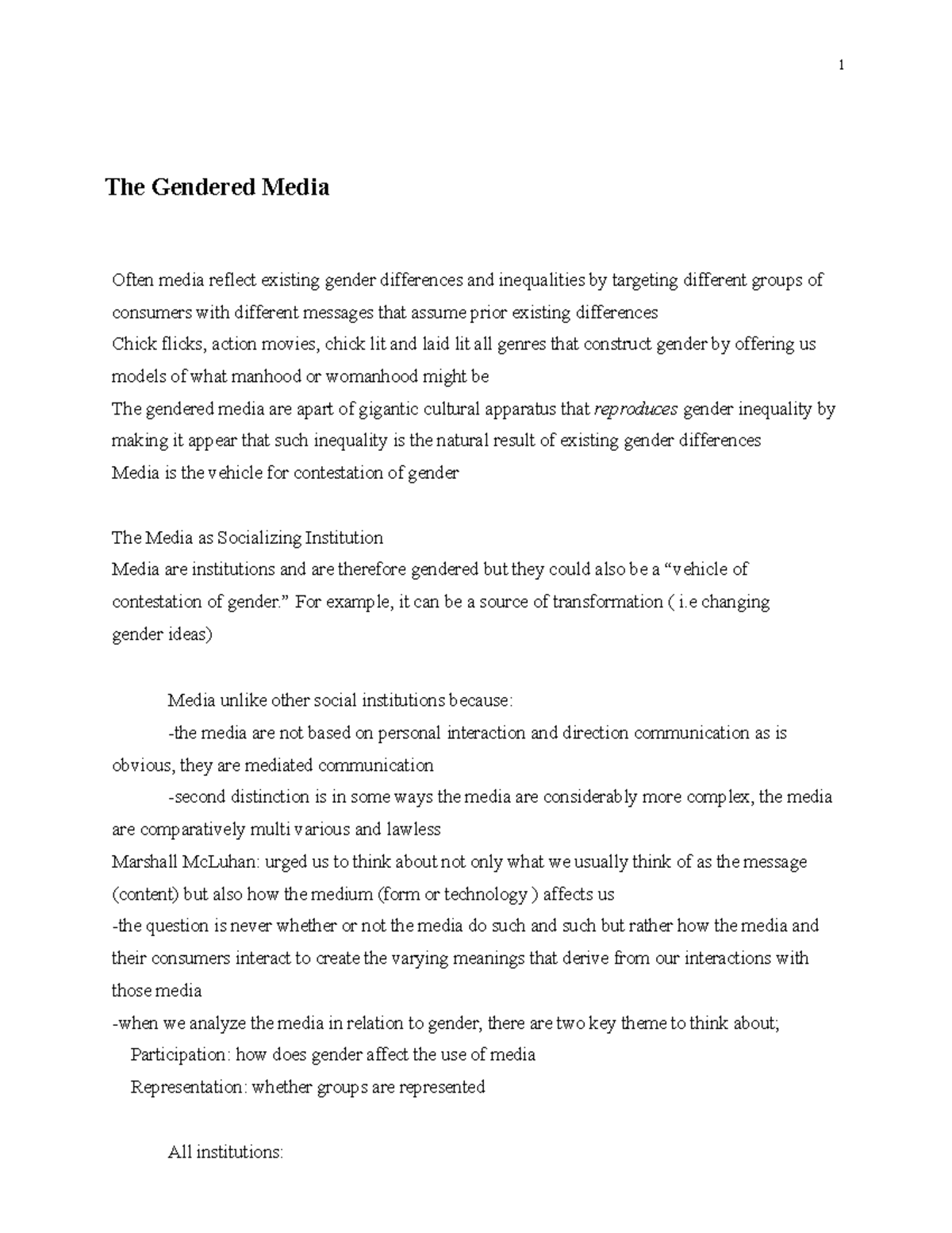 The Gendered Media - The Gendered Media Often media reflect existing ...