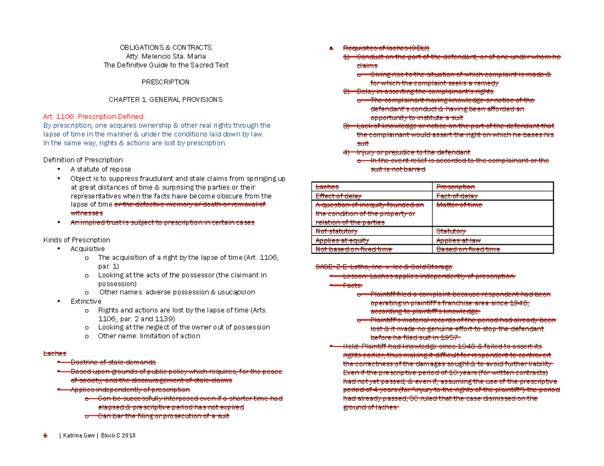 4- Oblicon STA - OBLIGATIONS & CONTRACTS Atty. Melencio Sta. Maria The ...