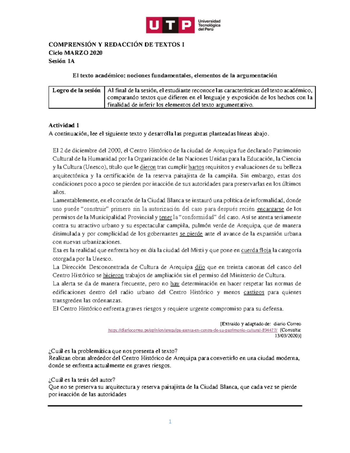 tares practica 1 - Warning: TT: undefined function: 32 1 COMPRENSIÓN Y REDACCIÓN DE TEXTOS I ...