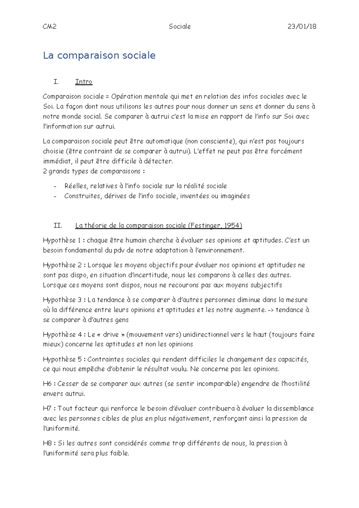 La comparaison sociale - CM2 Sociale 23/01/18 La comparaison sociale I ...
